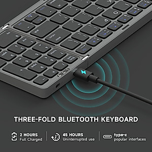 Portable Keyboard for Laptop with Numeric Keypad Foldable Keyboard Bluetooth for Laptop,Rechargeable full Laptop Keyboard Travel Keyboard for Laptop,Tablet,iPad,Phones etc,Up to 90 Days(Gray)