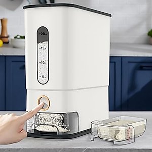 JOJOZOO 26.5 Lbs Rice Dispenser, Large Cereal Grain Storage Container with Measuring Cup & Time Scale, BPA-Free Household Rice Container, for Home Kitchen Pantry Organization