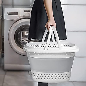 2 Pack Collapsible Laundry Basket, Plastic Foldable Pop Up Laundry Hamper,Portable Washing Tub With Handle, Space Saving Storage Container/Organizer-Grey 30L Medium