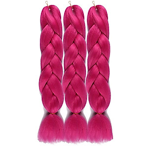 Pink Braiding Hair Extension 3pcs/Lot Crochet Jumbo Braids Hair 100g/pc Hot Pink Braids Hair Synthetic Crochet Twist Braid Hair Extension for Box Braids (24Inch,Rosy)
