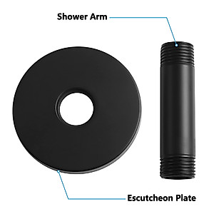 Straight Shower Arm with Flange, Ceiling Mount 3 Inches Rain Shower Head Arm Extension Replacement with Anti-Scratch Escutcheon Plate, DOLGABA Matte Black