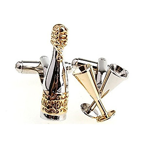 MRCUFF Champagne Wine Bottle and Glasses Pair of Cufflinks in a Presentation Gift Box & Polishing Cloth