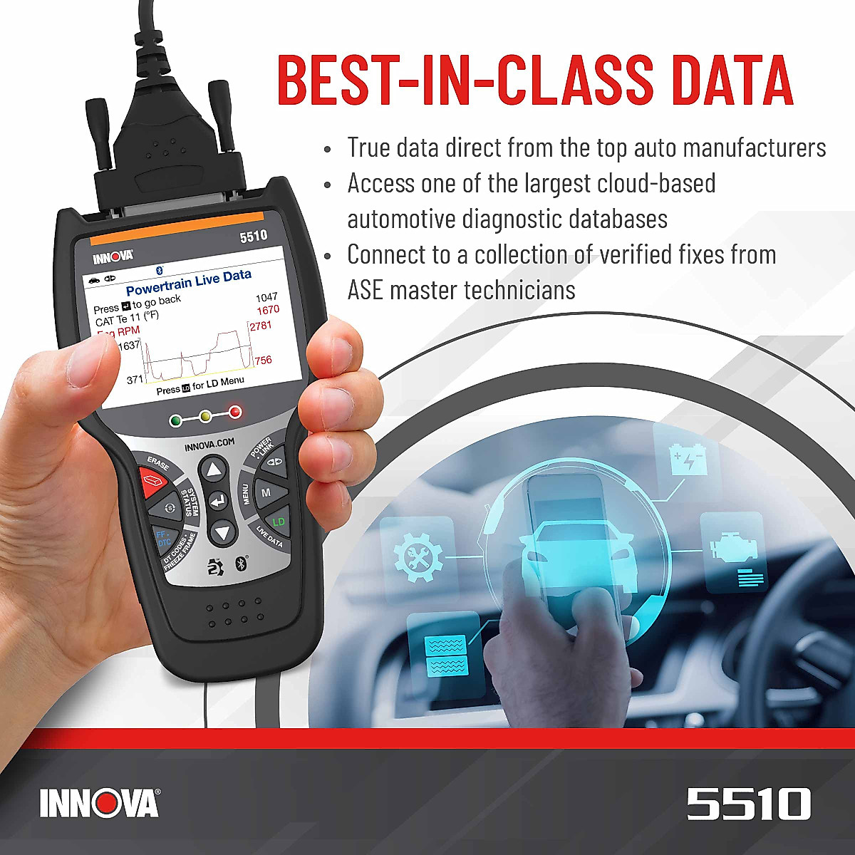 INNOVA 5510 OBD2 Scanner, Scantool for ABS Clear, All System Scanner, Caliper Service, Brake Pad Life, Read/Erase ABS/SRS Codes, Reset Oil Light, Live Data, Lifetime Free Updates