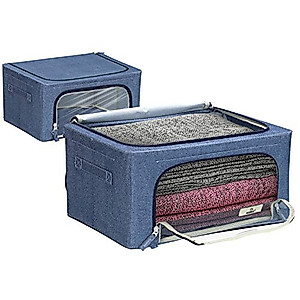 Sorbus Storage Bins with Metal Frame - Stackable & Foldable Clothes Organizer Bags - Oxford Fabric Storage Containers with Large Clear Window & Carry Handles, Organization for Bedroom, Closet, Bedding, Linens, sheet, Pillow, Blanket, Clothes, Books, and t