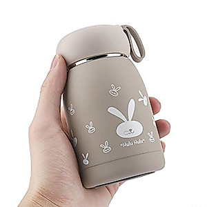 Vacuum Cup Insulated Coffee Bottle, 320ml Mini Vacuum Mug Cute Thermos, Stainless Steel Mini Thermos Travel Mug, Magic Rabbit Tea Milk Bottle, for Kids Adult, School Office Car Outdoor Use(Brown)