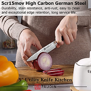 PAUDIN Kitchen Knives Set of 3, Sharp Chef Knife Set with Ergonomic ABS Handle, High Carbon Stainless Steel Knife Set, Professional Hammered Series Knives Set for Kitchen with Gift Box