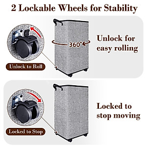 PHESWISOM 90L Large Rolling Laundry Hamper, Laundry Basket with Wheels and Handle for Storage, Dirty Clothes Hamper for Laundry, Tall Laundry Basket, Collapsible Laundry Hamper for Bathroom Dorm, Grey