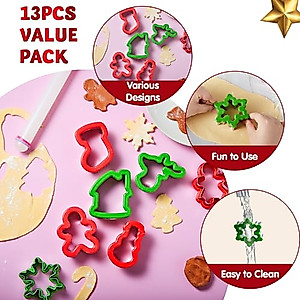 JOYIN 13 Pcs Stainless Steel Christmas Cookie Cutters with Comfort Grip 3.5í plus a Rolling Pin for Large Holiday Cookies, Snowflake Cookies, Gingerbread Man Cookies, Christmas Party and Baking Gift