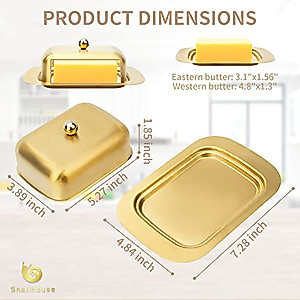 Snailhouse Butter Dish, Stainless Steel Covered Butter Holder Container Tray Storage with Handle Lid for Countertop, Gold