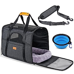 Pet Travel Carrier Bag, Morpilot Portable Pet Bag - Folding Fabric Pet Carrier, Travel Carrier Bag for Dogs or Cats, Pet Cage with Locking Safety Zippers, Foldable Bowl, Airline Approved