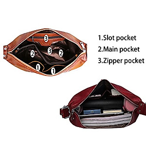 HESHE Leather Purses for Women Shoulder Hobo Purses Ladies Handbags Tote Top Handle Bags Crossbody Bag(Wine)