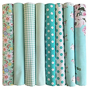 Mililanyo 8pcs 18 x 22inches (46x56cm) Cotton Fabric Green Pattern Pre-Cut Quilt Squares Fat Quarters Fabric Bundles for Sewing and Quilting