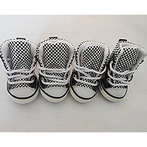 Tangpan Hold Honey Black and White Plaids Pet Dog PU Boots Sports Shoelace Shoes Booties Sneakers Size 3#