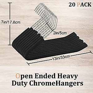 Open Ended Pants Trousers Hangers Foam Coated Pant Hangers Plating Non Slip Anti Rust Chrome Metal Hangers for Closet Easy Slide Pant Jeans Slacks Towel Skirt Organizer, Black (20)