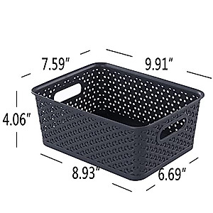 Cand 6 Pack Organizing Baskets Bin For Multiuse, Grey Plastic Woven Baskets