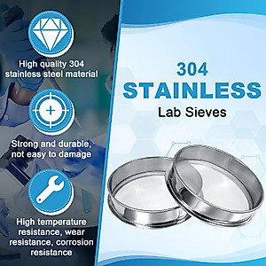 Youyole 2 Pcs 304 Stainless Steel Mesh Sieve, 200 Mesh (0.074 Mm) and 80 Mesh (0.18 Mm) Lab Test Sieves, 8 x 2 Inch Aperture Test Sieve Standard Economy Sieve for Industrial Laboratory Home Farm