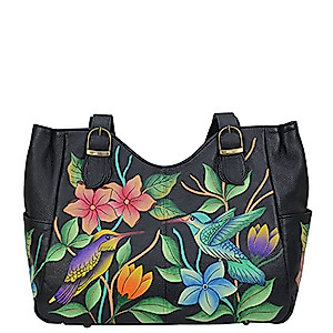 Anna by Anuschka womens Anna Anuschka Women s Genuine Leather Shoulder Bag, Paradise Black, One Size US