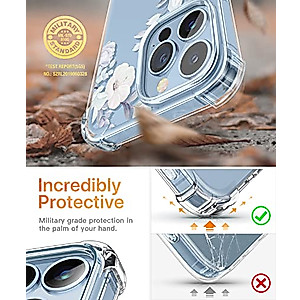 GVIEWIN for iPhone 13 Pro Case with Screen Protector & Camera Lens Protector, [10FT Military Grade Drop Protection] Clear Shockproof Slim Fit Floral Phone Case for Women Girls 6.1" (Hibiscus)