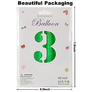 40 Inch Dark Green Number Foil Balloons With Detachable Gold Crown,Large Size Number 3 Mylar Helium Balloons For 3rd Birthday Party Wedding Anniversary Celebration Decoration Supplies (3)