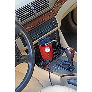 Tech Tools Heated Car Travel Mug - Keeps Your Bevrege Hot - Retro Style - Stainless Steel 12 Volts (Red)