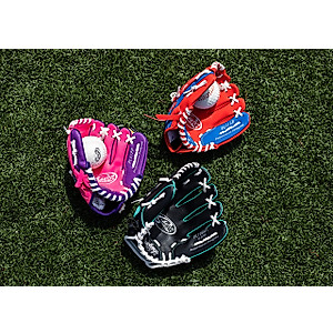 Rawlings | PLAYERS Series T-Ball & Youth Baseball Glove | Right Hand Throw | 9" | Red/Blue with Ball