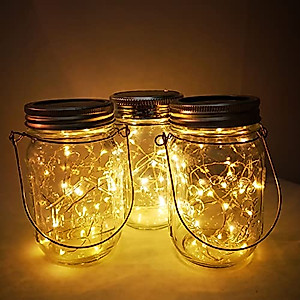 Aikeve Solar Mason Jar Lights,4 Pack 30 Led Starry Fairy String Hanging Jar Lights,Solar Lanterns for Outdoor Patio Party Garden Wedding Christmas Decorations Lights(Mason Jars/Handles Included)
