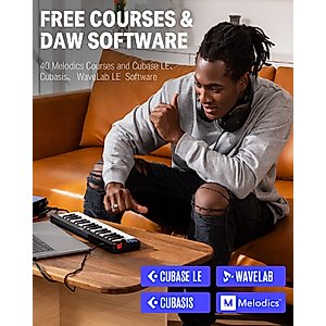 USB MIDI Keyboard Controller MINI 32-Key, Donner N-32 with Screen, Sequencer, Chord, Bend Sound Effects By Light-up Joystick for Mac/PC, Music Production Software, 40 Teaching Courses