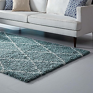 Modway Toryn Diamond Trellis 5x8 High Pile Shag Area Rug With Lattice Design In Aqua Blue and Ivory