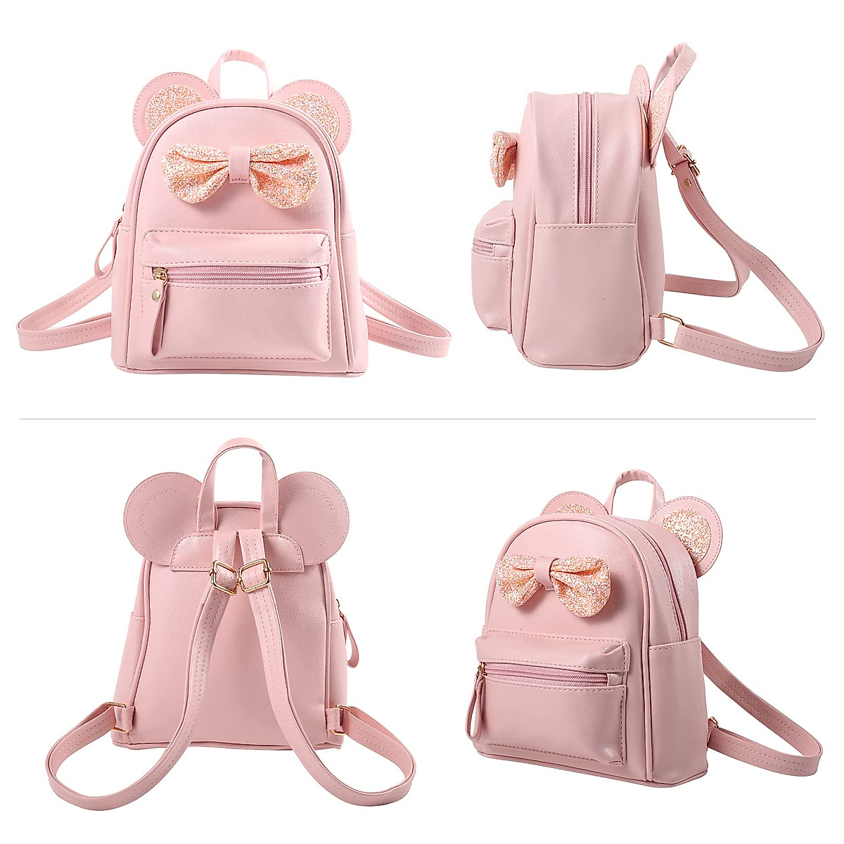 DingCo Girls Mini Leather Backpack Sequin bow Mouse Ears cute backpack small backpack gifts for teenage girls
