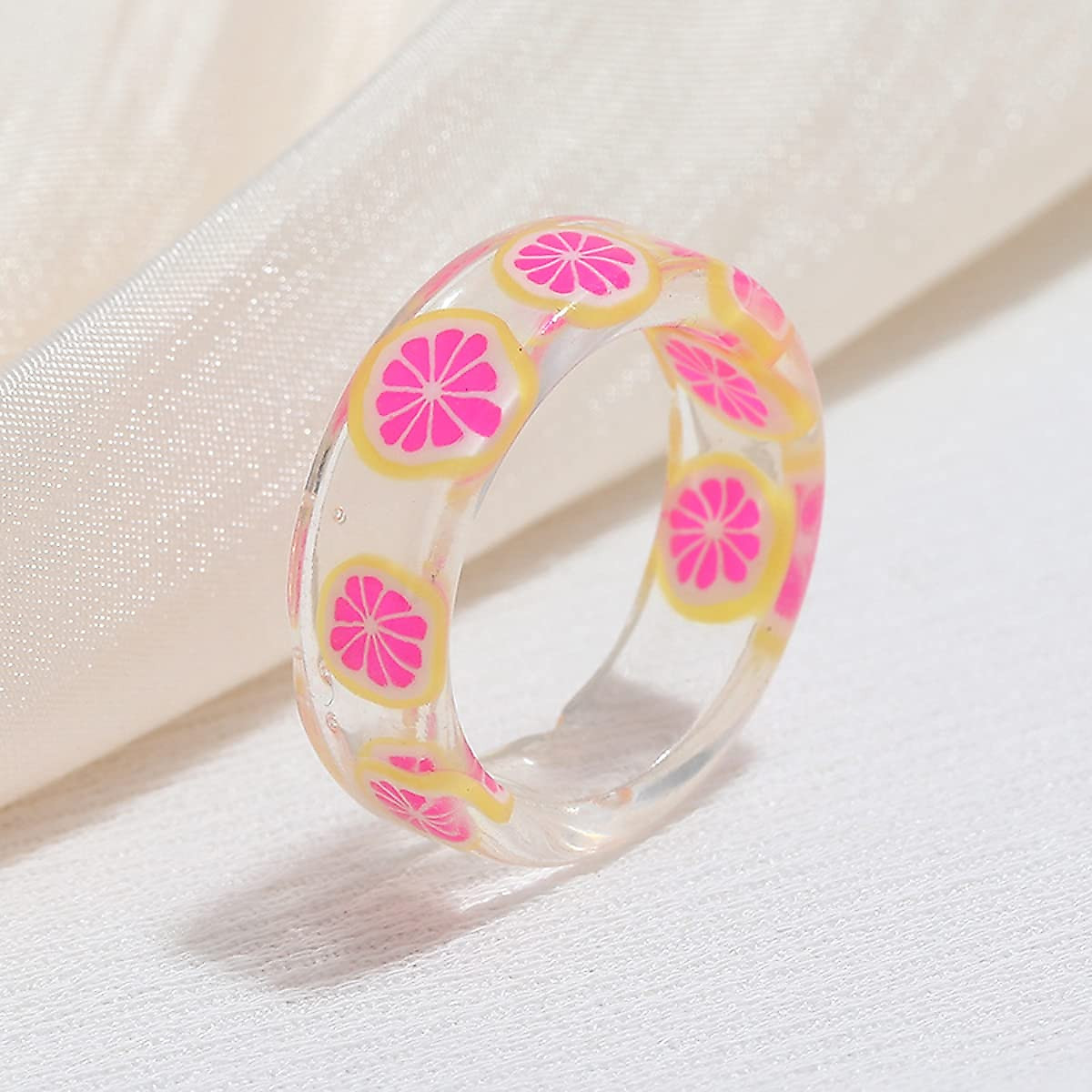 4-12 Pcs Resin Fruit Rings Set Colorful Transparent Plastic Fruit Rings Strawberry Kiwi Lemon Apple Grape Pitaya Grapefruit Orange Watermelon Cute Knuckle Stackable Fruit Rings for Women Teen Girls,