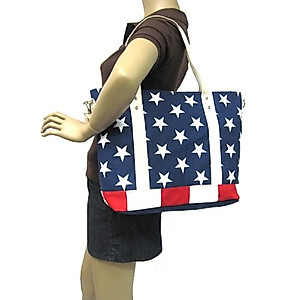 WonderMolly Stars and Stripes USA Flag Canvas Tote Bag