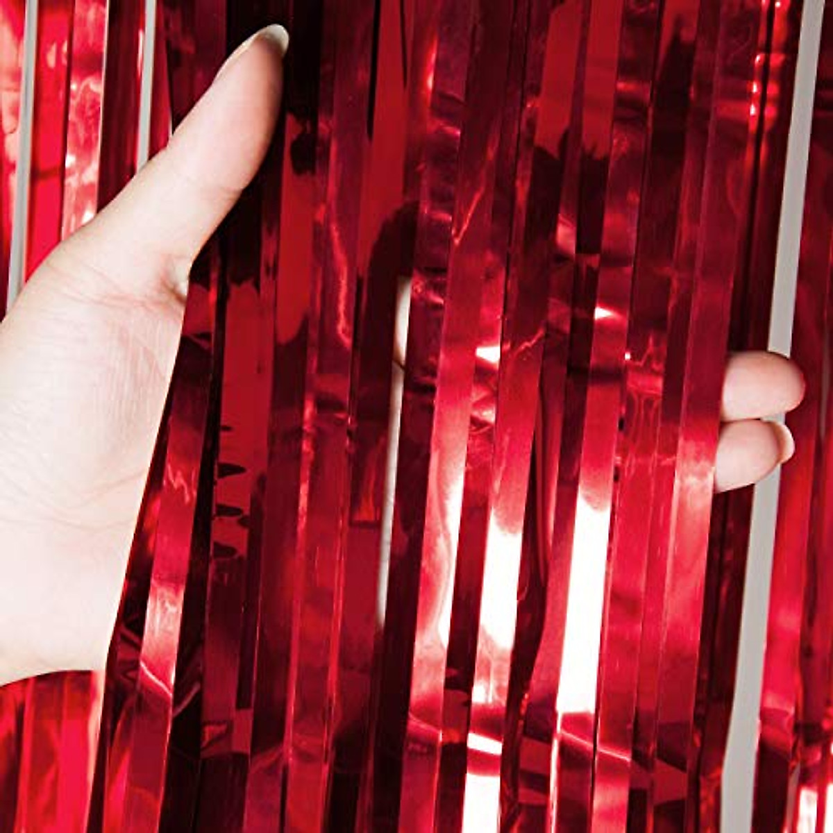 BTSD-home Red Foil Fringe Curtain, Metallic Photo Booth Backdrop Tinsel Door Curtains for Wedding Birthday Bridal Shower Baby Shower Bachelorette Christmas Party Decorations(4 Pack, 8ft x 3ft)
