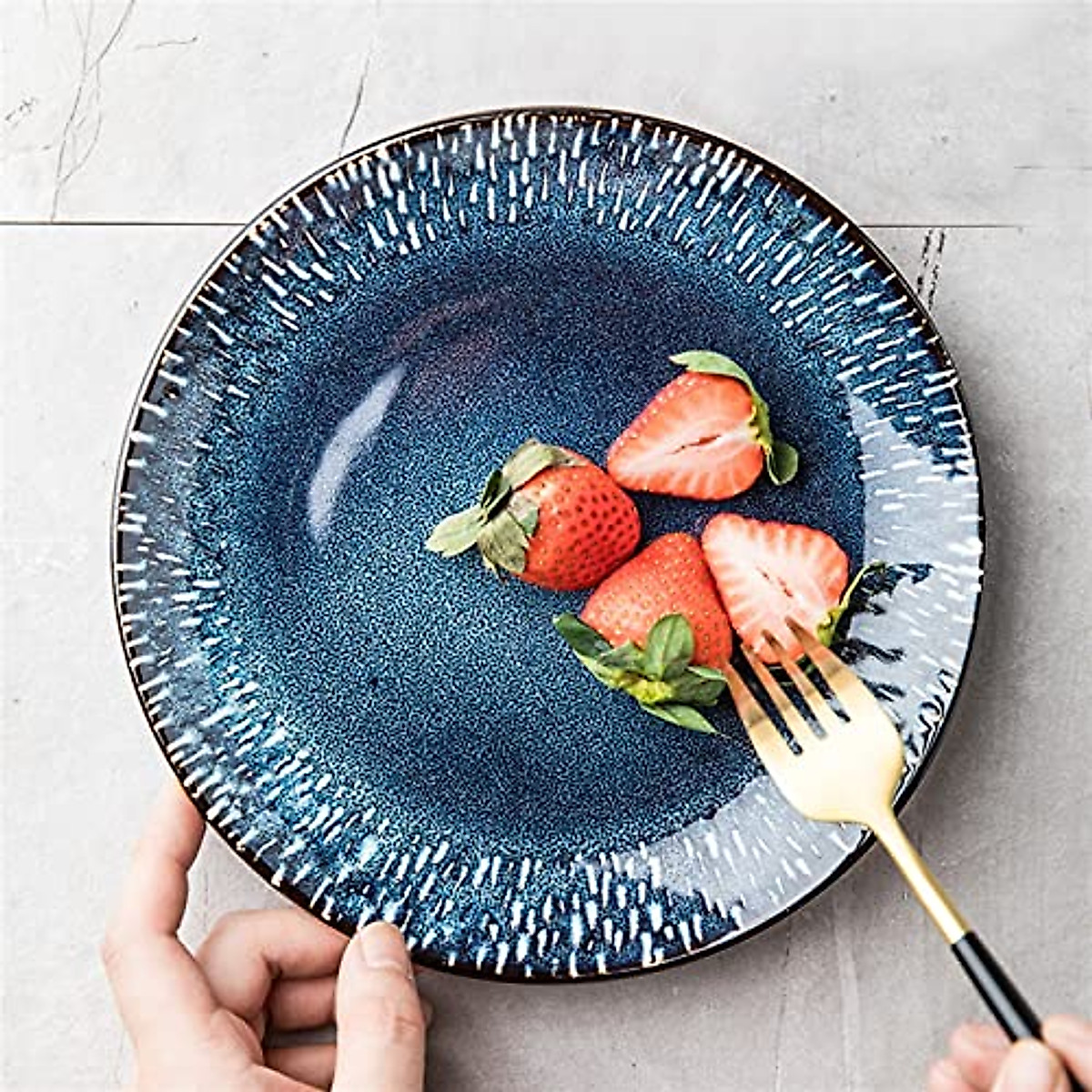 Ceramic Dinner Plates 4-pack Blue Plate Ceramic Plate Round Nordic Flat Plate Western Plate Steak Plate Tableware Salad Pasta Dinner Plates