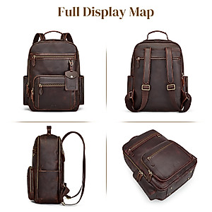 S-ZONE Extra Large Genuine Leather Backpack Purse for Women Men Travel Rucksack Vintage Retro Daypack