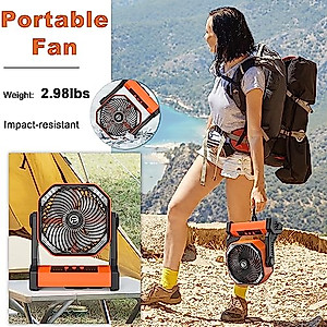 KITWLEMEN Camping Fan with LED Lantern, 20000mAh Rechargeable Battery Operated Outdoor Tent Fan with Light & Hanging Hook, 4 Speeds, Personal USB Desk Fan for Camping, Power Outage, Hurricane, Jobsite