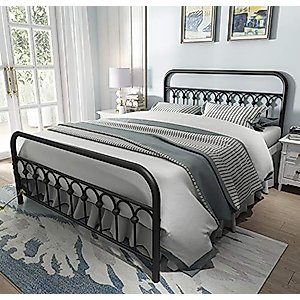 YALAXON Vintage Sturdy Queen Size Metal Bed Frame with Headboard and Footboard Basic Bed Frame No Box Spring Needed (Queen,Black)