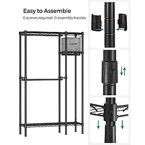 SONGMICS Garment Rack Heavy Duty Clothes Rack, Freestanding Portable Wardrobe Closet for Hanging Clothes with 1 Storage Box, 8 Hooks, Adjustable Wire Shelves, 3 Hanging Rods, Black ULGR421B01