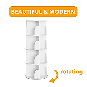 SpaceAid 4 Tier Rotating Bookshelf Tower, Spinning Bookcase Lazy Susan, Revolving 360 Book Shelf Storage Round Carousel, Vertical Rotate Turning Spiral Corner Organizer, White