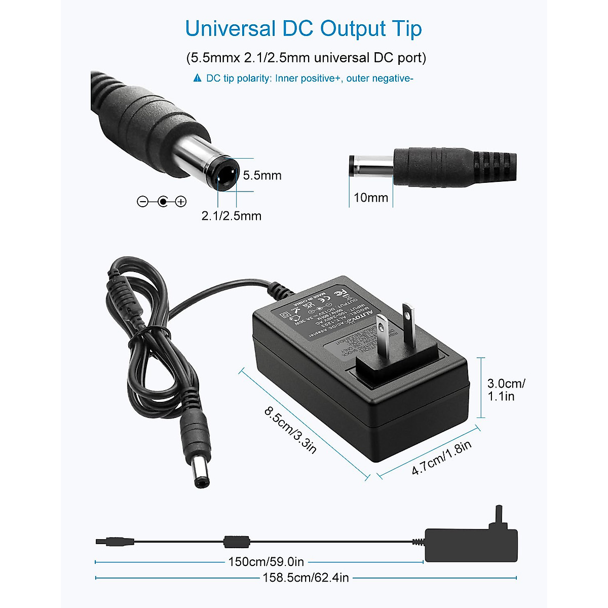 ALITOVE 12V 3A Power Supply Adapter 100~240V AC to DC 12 Volt 3 Amp 36W Converter 12 vdc 3000mA 2.2A 2.4A 2.5A 2.8A Available 5.5mm x 2.5mm 2.1mm for LED Strip Light CCTV Security Camera Router