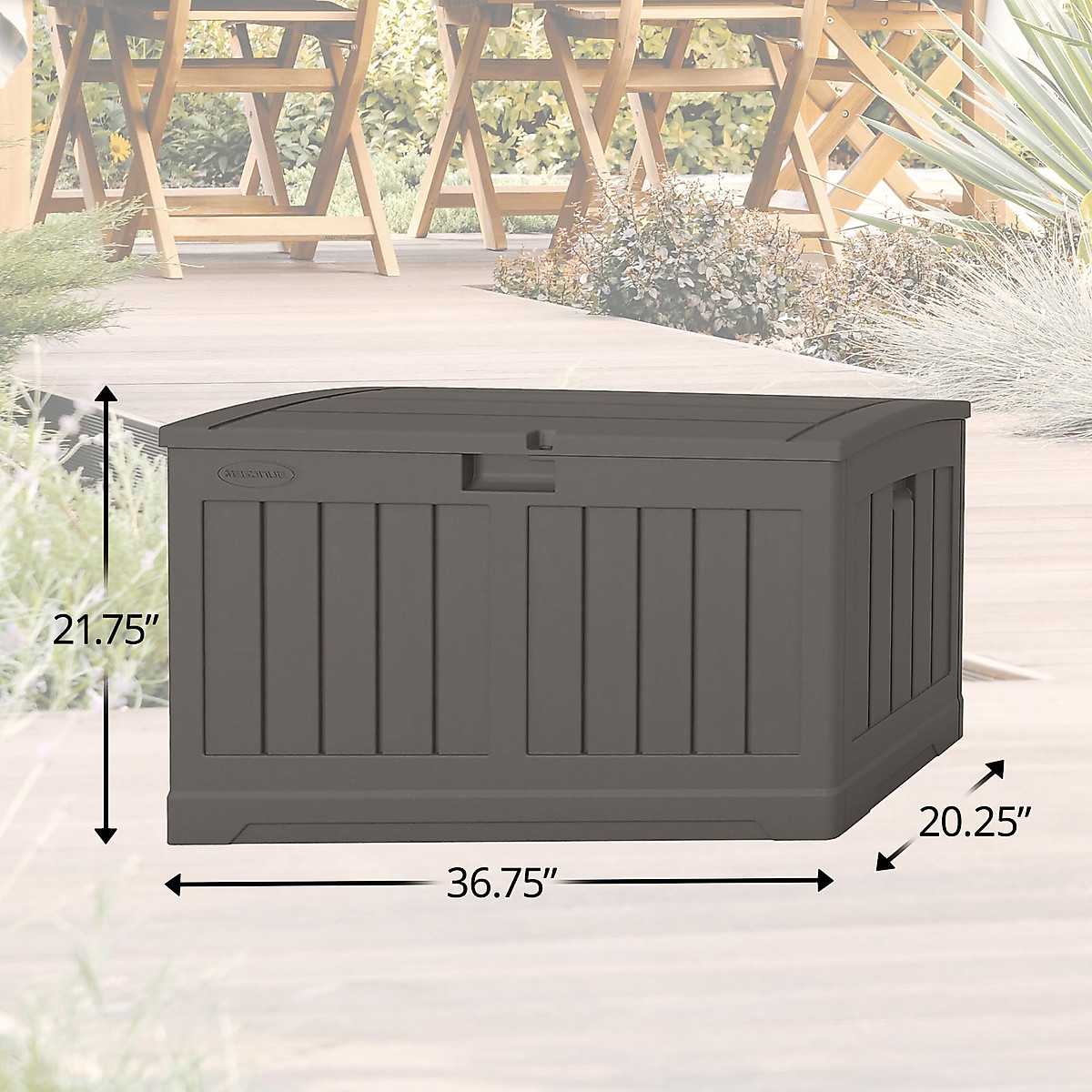 Suncast 50 Gallon Plastic Deck Box with Molded Lockable Feature and Weathertight Construction for Home, Patio, Lawn, and Garden Storage, Gray