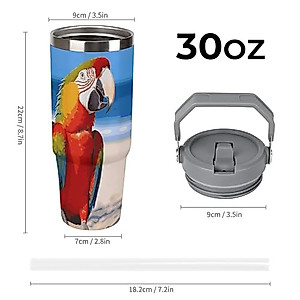 30oz Stainless Steel Insulated Tumbler with Flip Lid & Straw, Leakproof Travel Mug for Car, Beach Parrots Double Wall Vacuum Thermal Coffee Cup with Handle, Spill-Proof Design for Hot/Cold Drinks