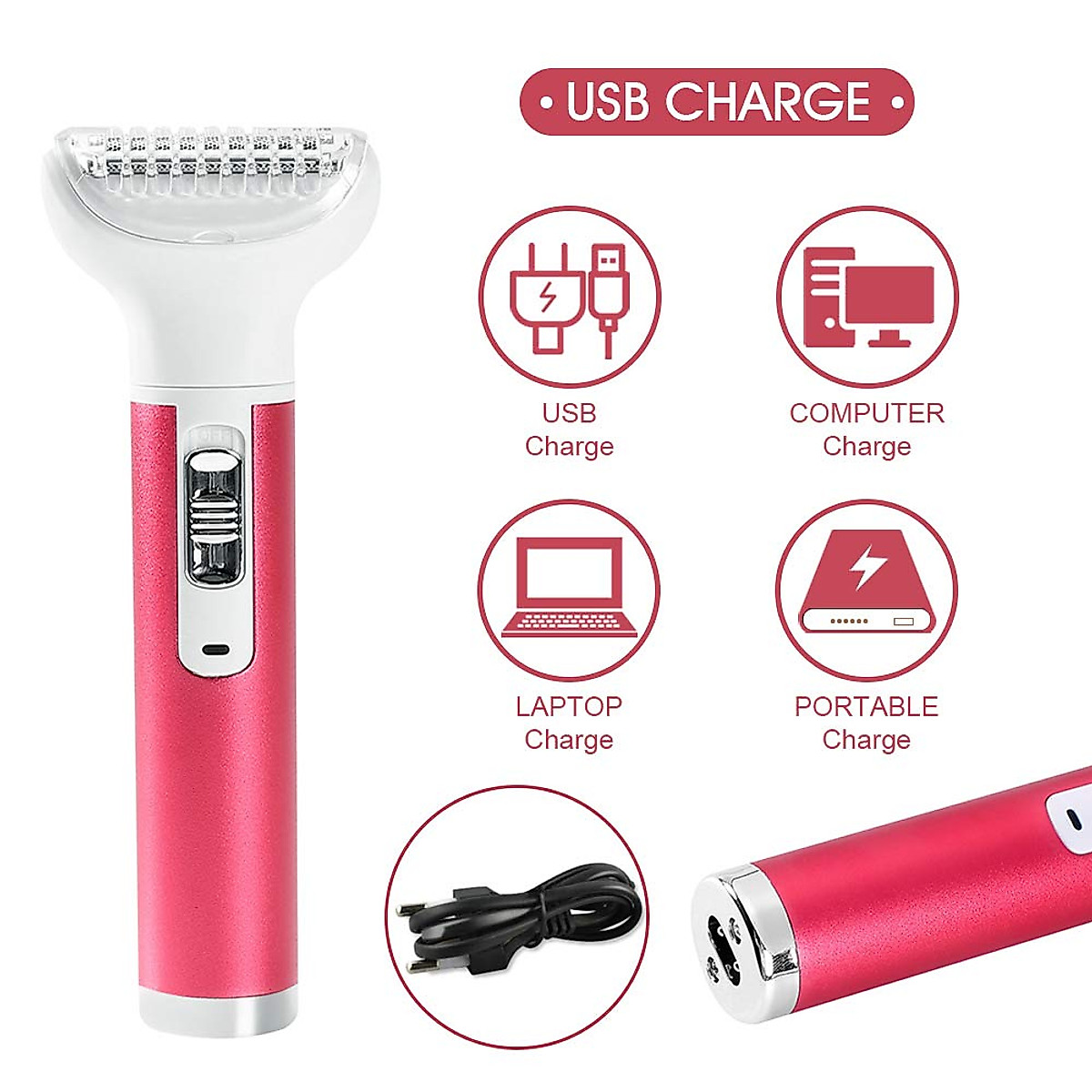 Phoking Trimmers for Women 5 in 1 USB Rechargeable Cordless Shaver Set Facial Hair Removal Painless Body Hair Nose Hair Eyebrow Arm Leg Bikini Trimmer for Women