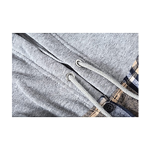 SWISSWELL Mens Flannel Hoodie Shirts Long Sleeve Fashion Plaid Jackets Button Down Shirts Navy Beige L