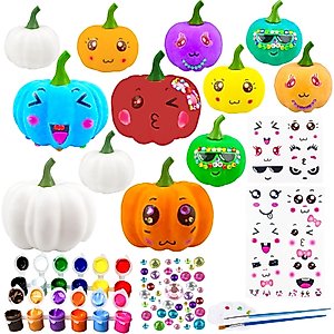 Pumpkin Decorations Halloween Crafts pumpkin 12 Halloween White Artificial Pumpkin Decorating Kit with Sticker Kids DIY Arts and Crafts for Halloween Party Thanksgiving Home Fall Decor Pumpkin Decor