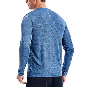 Long Sleeve Workout Shirts for Men Dry Fit Moisture Wicking(Blue Heather,L)