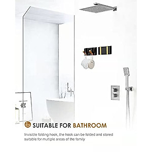2 Pack，Watertight Black Gold Towel Hooks，Space Saving Retractable Coat Wall Hooks，Bathroom Towel Hooks for Wall，Black Matte Wall Towel Hooks，Hooks for Wall，Door Robe Hooks，Also for Kitchen，Balcony.