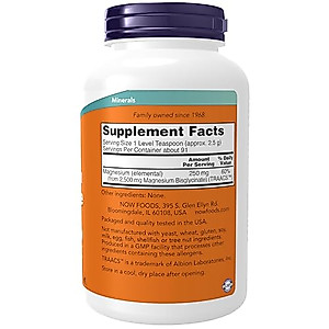 NOW Foods Supplements, Magnesium Bisglycinate Powder, Enzyme Function*, Nervous System Support*, 8-Ounce