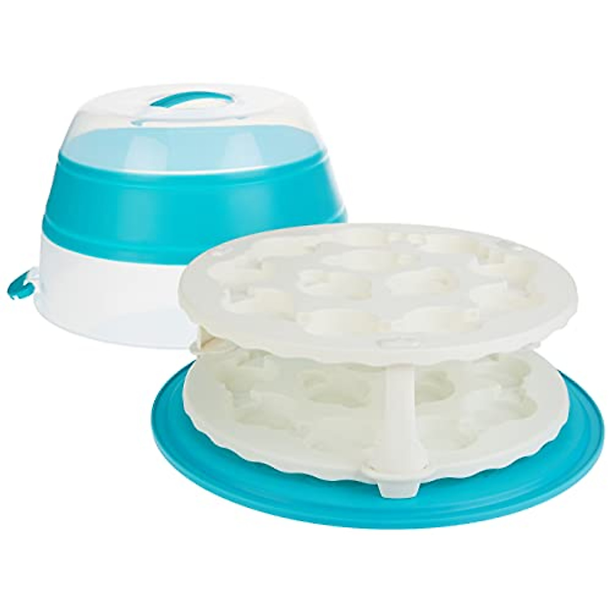 Prepworks by Progressive Collapsible Cupcake and Cake Carrier, 24 Cupcakes, 2 Layer, Easy to Transport Muffins, Cookies or Dessert to Parties - Teal - In Amazon Frustration Free