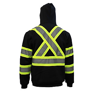 New York Hi-Viz Workwear H8313 Men's ANSI Class 1 High Visibility Sweatshirt, Hooded Pullover, Knit Lining (2XL, Black, 1ea)
