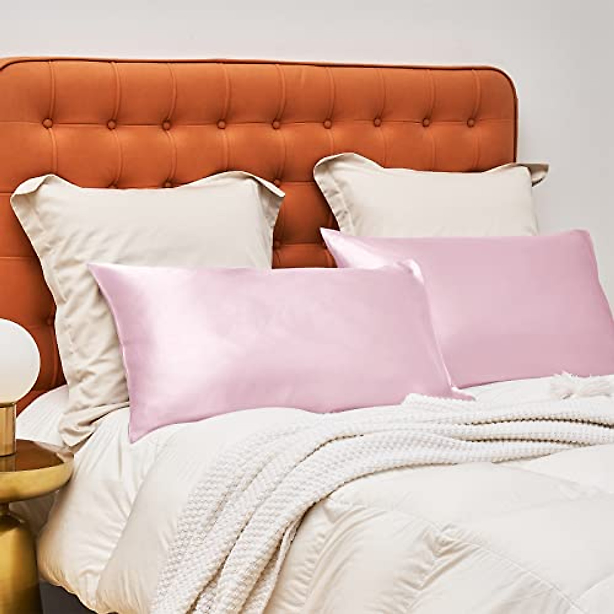 KINMEROOM Satin Pillowcase for Hair and Skin, Pink Pillowcases 2 Pack, Queen Size Pillow Cases Set of 2, Luxury and Soft Satin Pillow Covers with Envelope Closure (20x30 Inches)